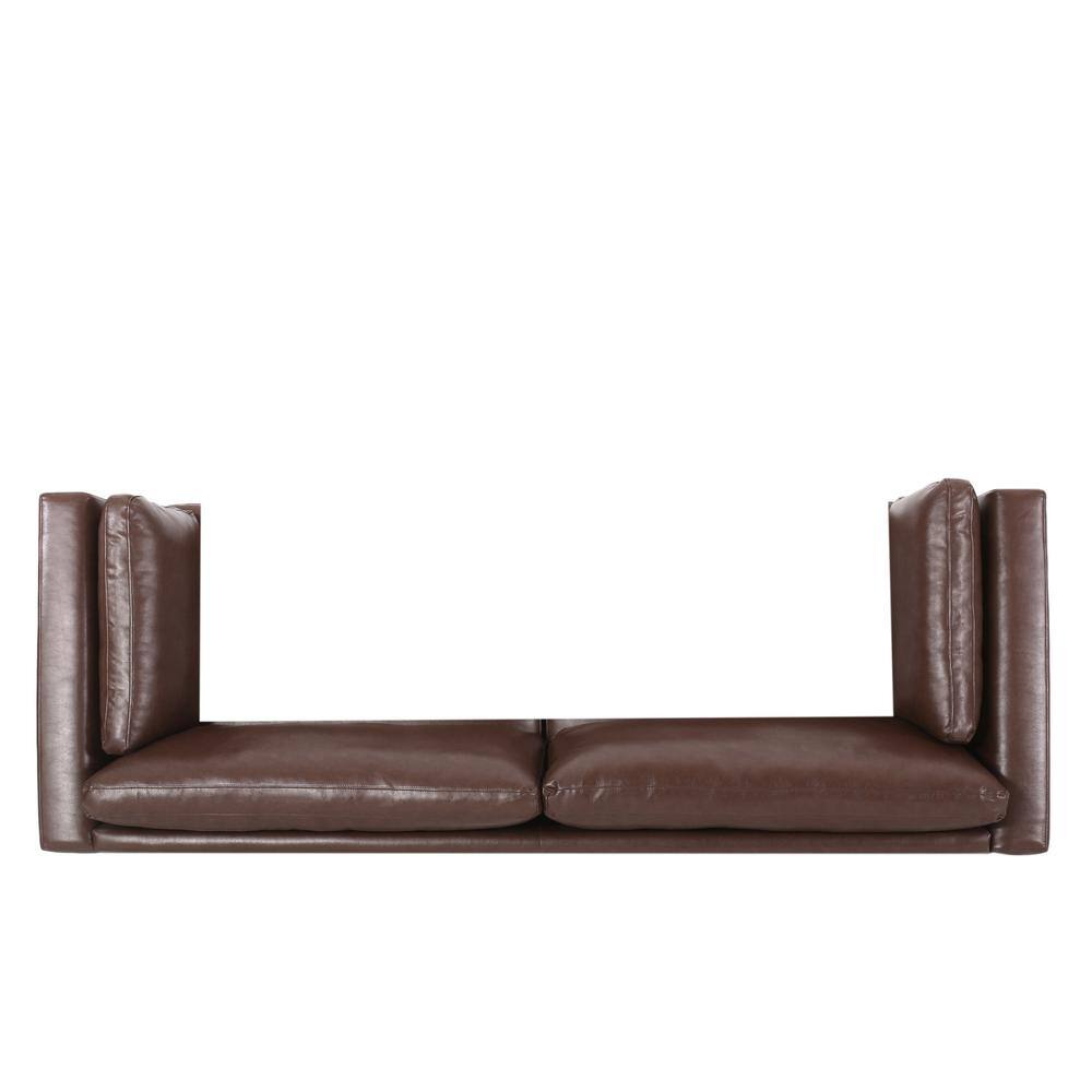 Noble House Benway 80.25 in Square Arm Faux Leather Rectangle 3-Seat ...