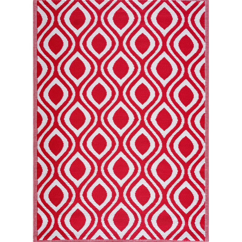 PLAYA RUG Venice Red White 4 ft. x 6 ft. Reversible Recycled Plastic ...