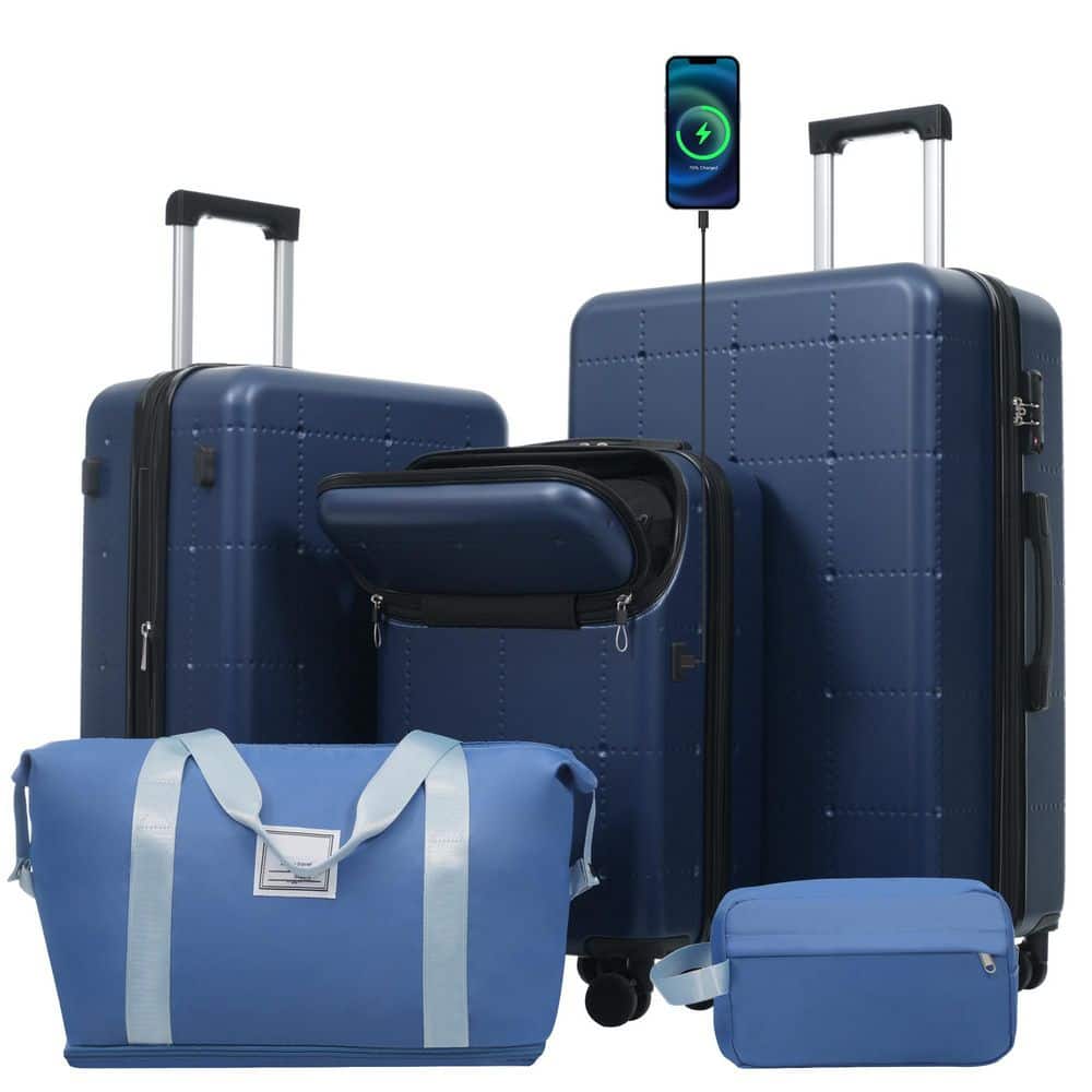 Merax 5 Bags 5-Piece Blue Expandable ABS Luggage Set with Duffel Bag ...