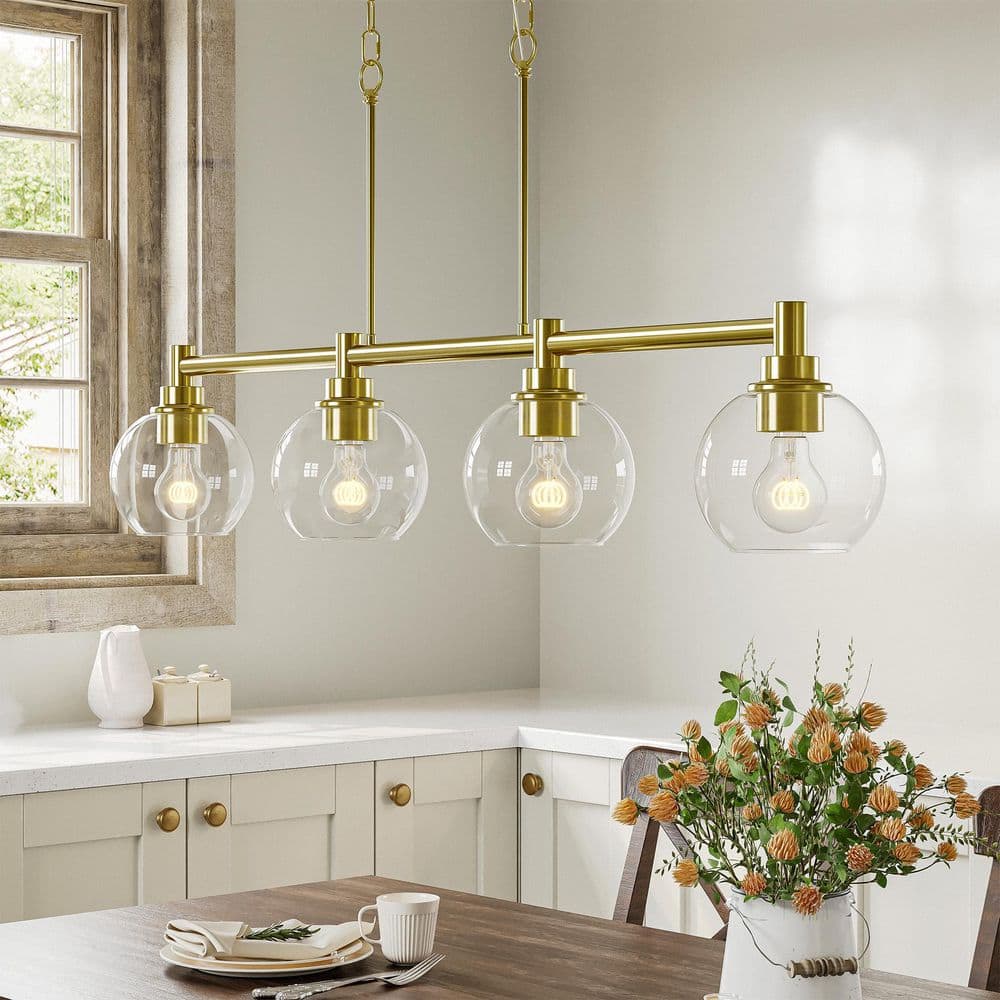 Merra 60-Watt 4-Light Gold Kitchen Island Pendant Light Fixture with ...