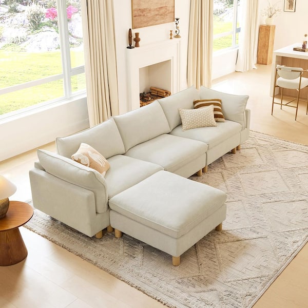 Spruce & Spring Wesley 126.8 in. 4-Piece Fabric Modern Modular ...