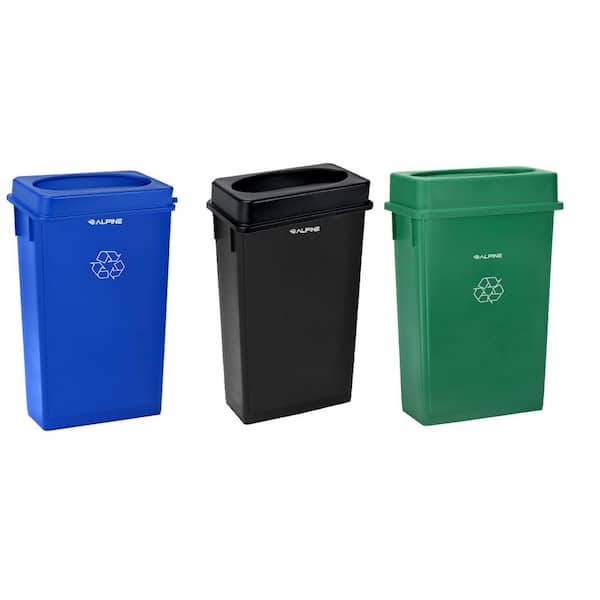Alpine Industries 69 gal. Plastic Indoor Commercial Black Slim Trash ...