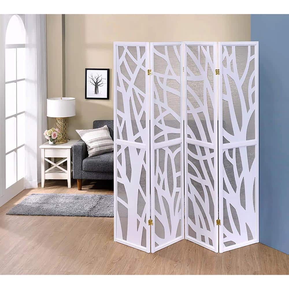 Venetian Worldwide 68 in. Wide White 4-Panel Tree Branch Design Jute ...