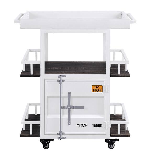 Outdoor Grill Cart Server Cart, White Serving Cart with Tray Top Grill ...