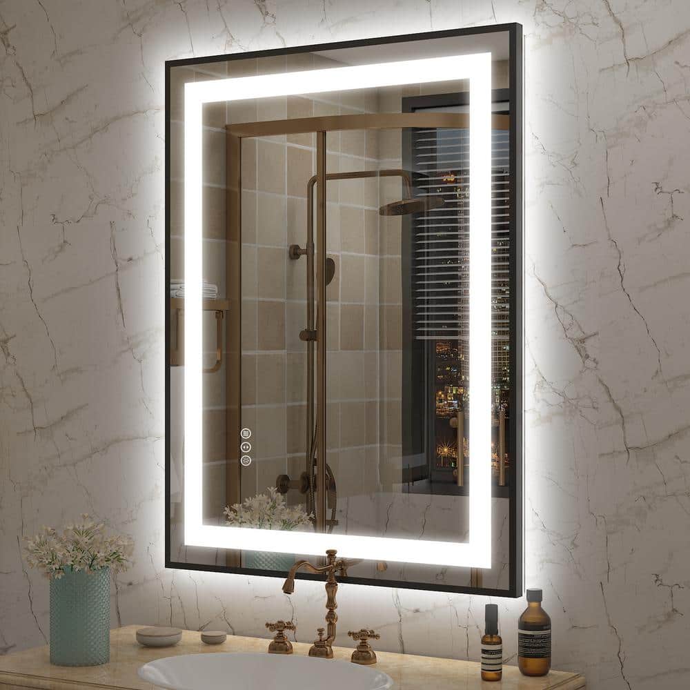 KIOTEE 24 in. W x 32 in. H Rectangular Framed Front and Back LED ...