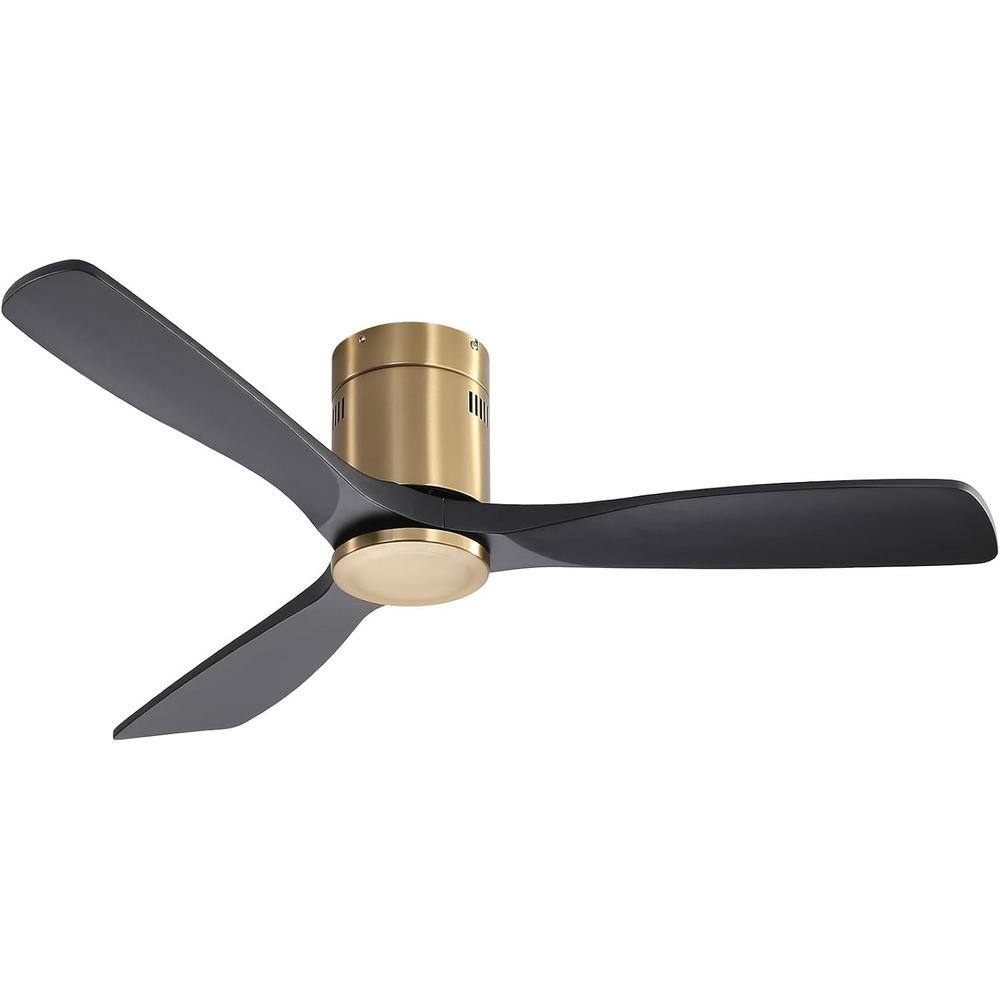 52 in. Indoor Gold Flush Mount Ceiling Fan without Light, Remote ...