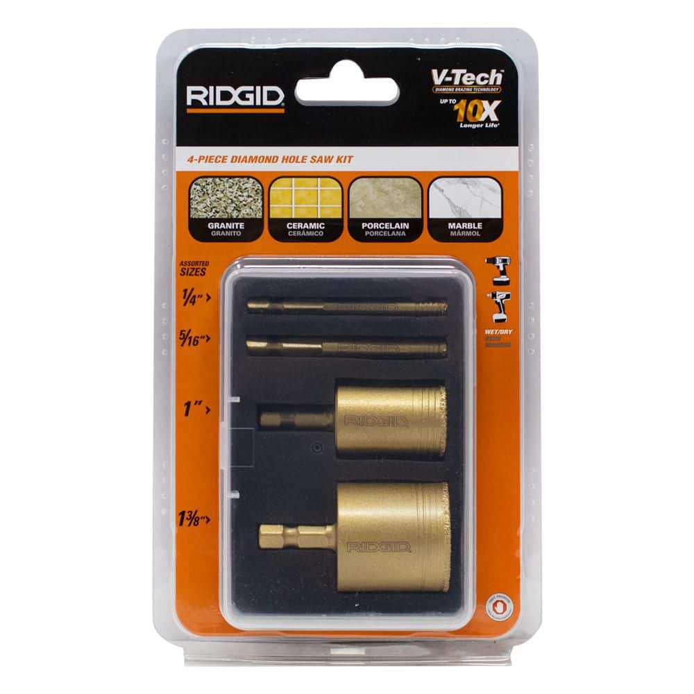 RIDGID 4-Piece Diamond Hole Saw Kit Wet/Dry Ceramic Porcelain Glass ...