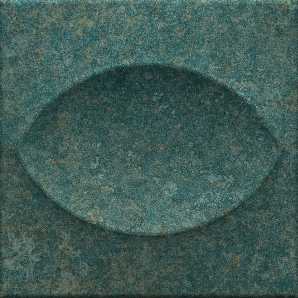 Giorbello Spanish Tiffany Deco Teal 6 in. x 6 in. 3D Textured Matte ...