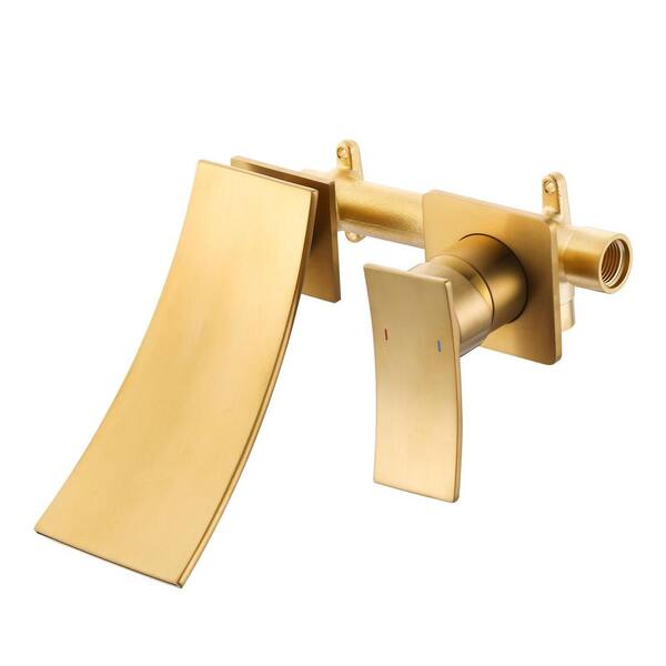 ALEASHA Single Handle Wall Mounted Waterfall Bathroom Faucet in Gold AL ...