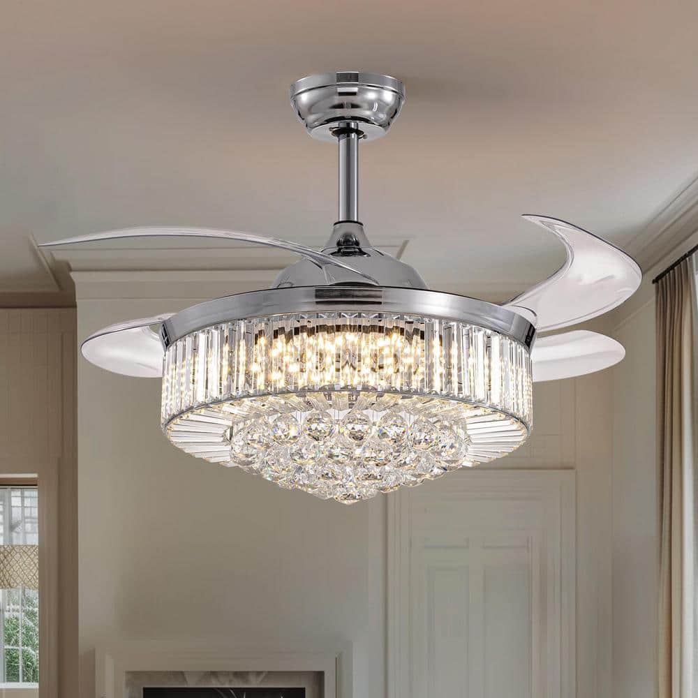 WDETR 42 in. Indoor Chrome Color Crystal Ceiling Fan, Fandelier with ...