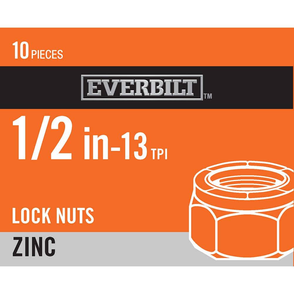 Everbilt 1/2 in.-13 Zinc Plated Nylon Lock Nut (10-Pack) 845312 - The ...