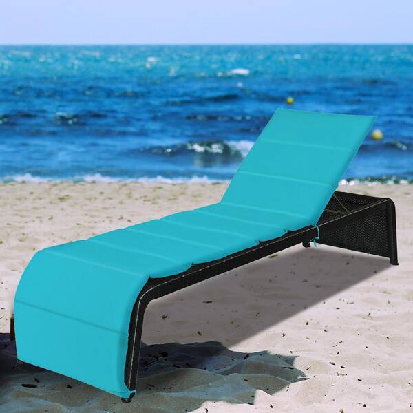 SUNRINX Wicker Outdoor Chaise Lounge with Turquoise Cushions MG32-3-HWY ...