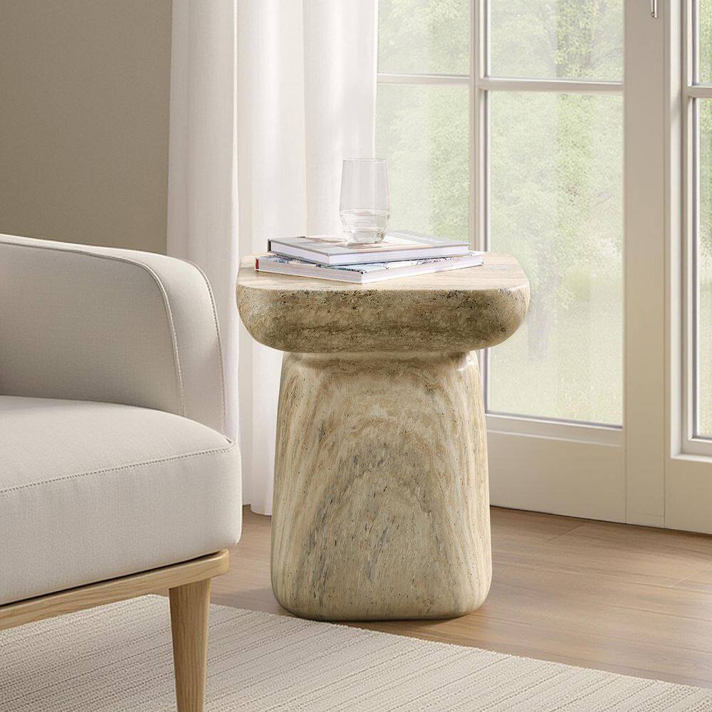 JAYDEN CREATION Alvarina 17.75 in. Stone Round Concrete End Table ...