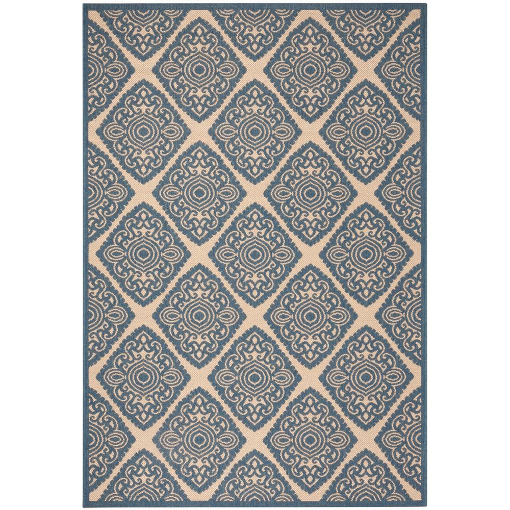 SAFAVIEH Beach House Cream/Blue Doormat 2 ft. x 4 ft. Medallion ...