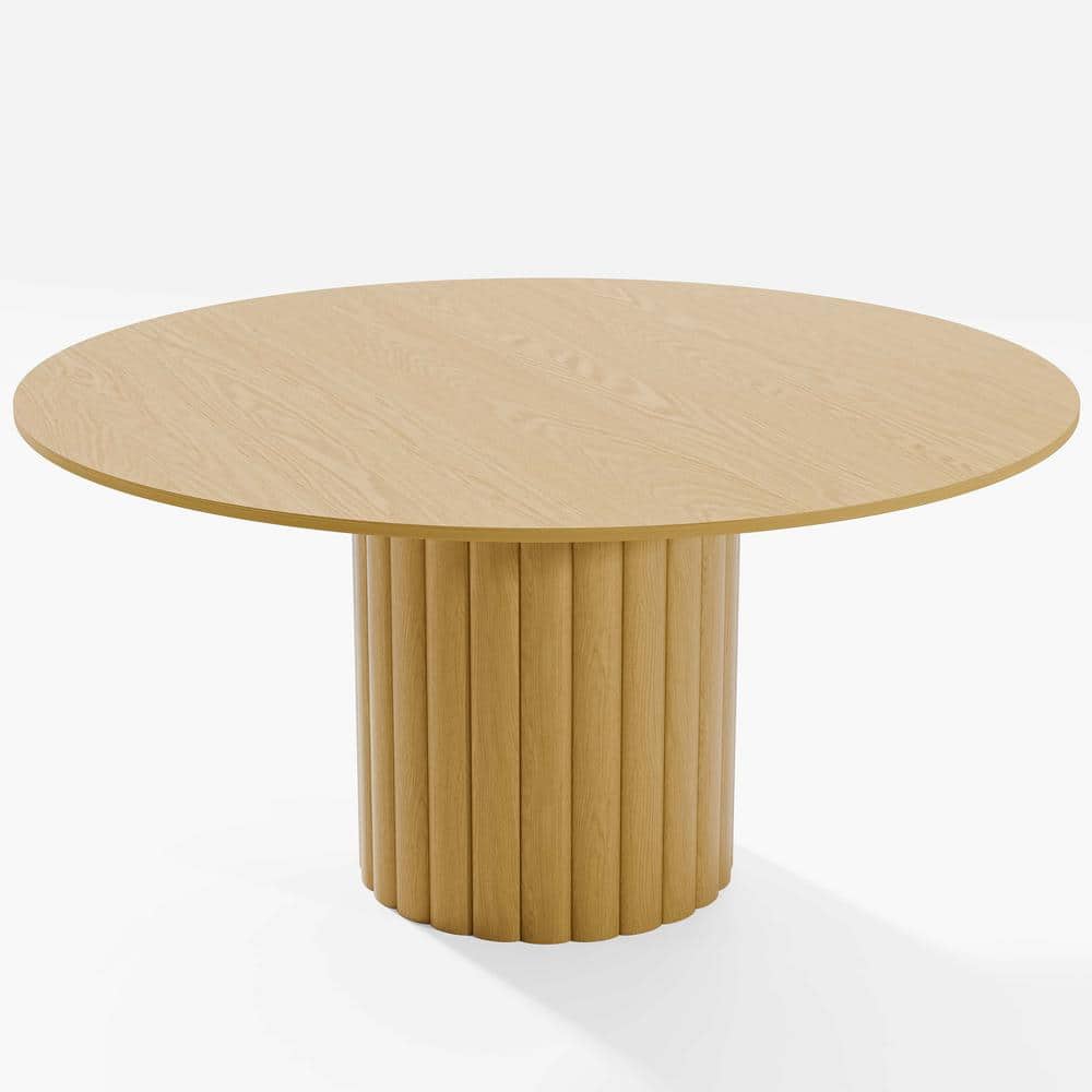 Lirago Cylindrical Natural Colored Wood 52" Column Base Dining Table ...