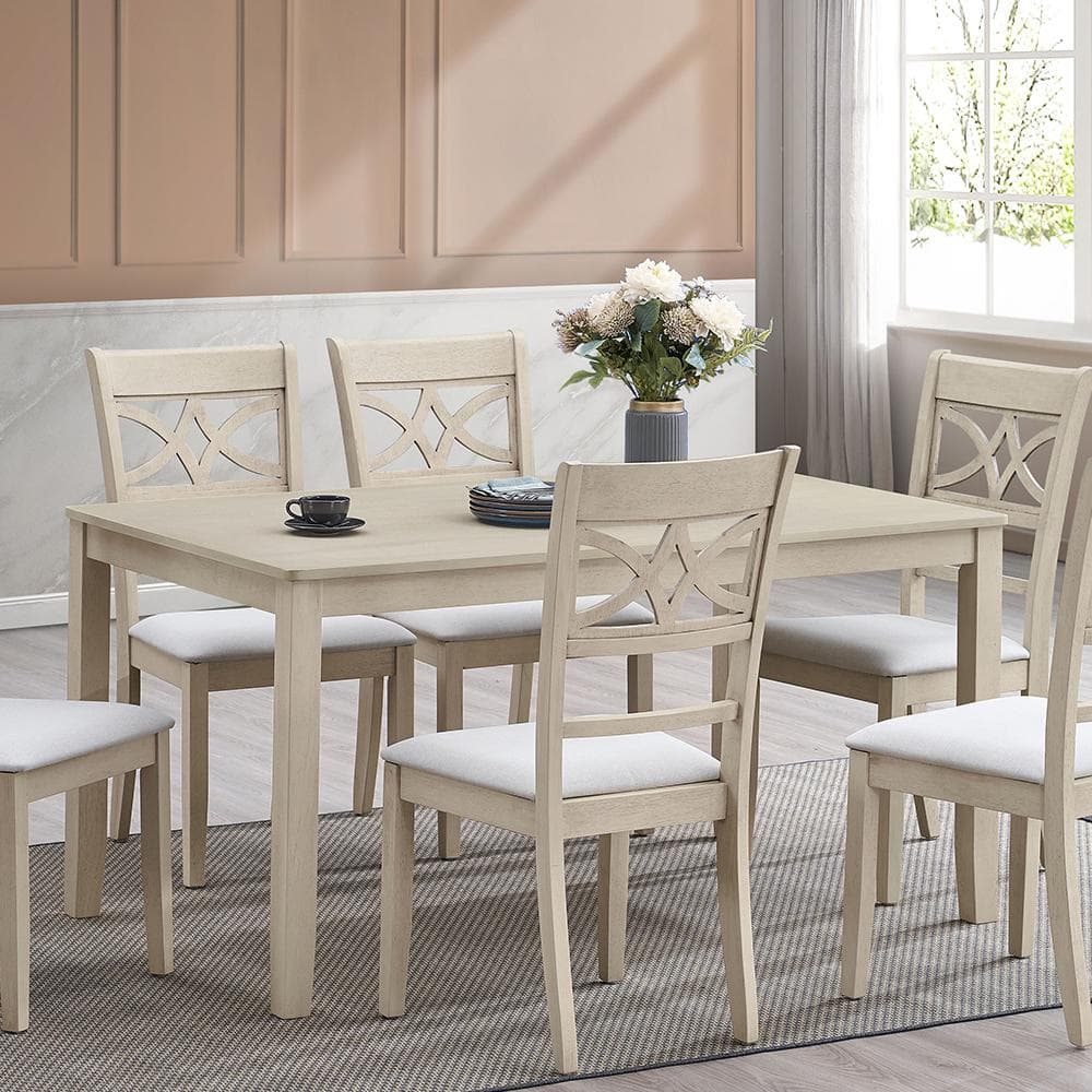 Acme Furniture Ferris Beige Linen and Antique Bone White Finish Linen ...