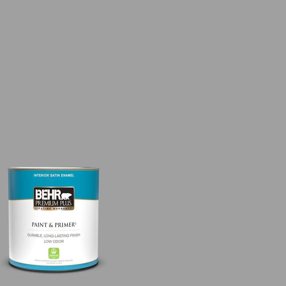 BEHR PREMIUM PLUS 1 qt. #PPU26-06 Elemental Gray Satin Enamel Low Odor ...