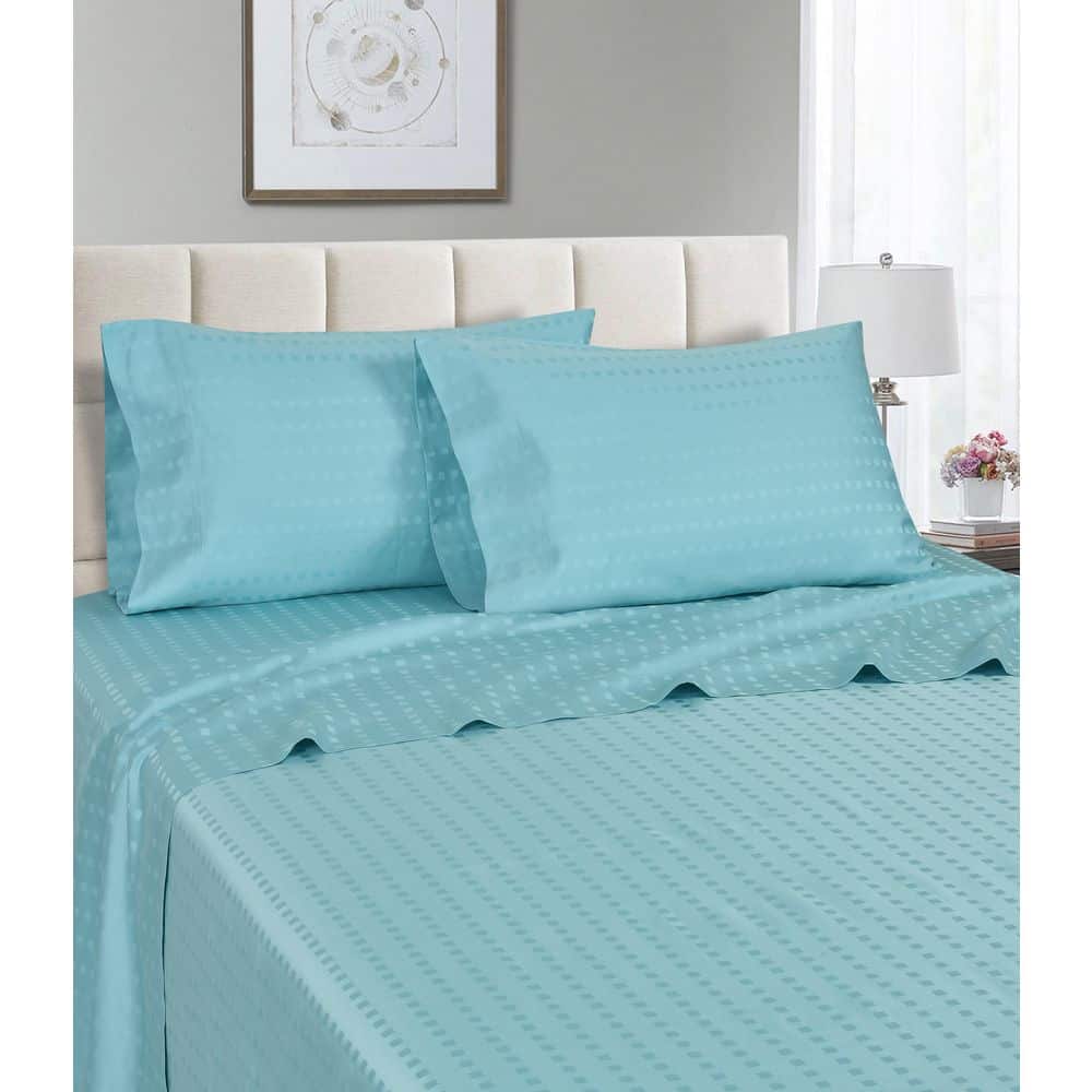 Spring Home 4 Piece 1200 Thread Count Aqua Jacquard Dot 100% Cotton ...