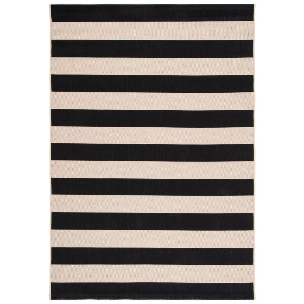 SAFAVIEH Courtyard Beige/Black 4 ft. x 6 ft. Awning Stripe Indoor ...