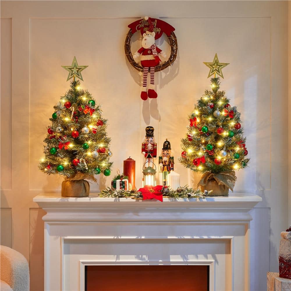 Yaheetech Set of 2 Tabletop Christmas Trees Mini Frosted Artificial ...