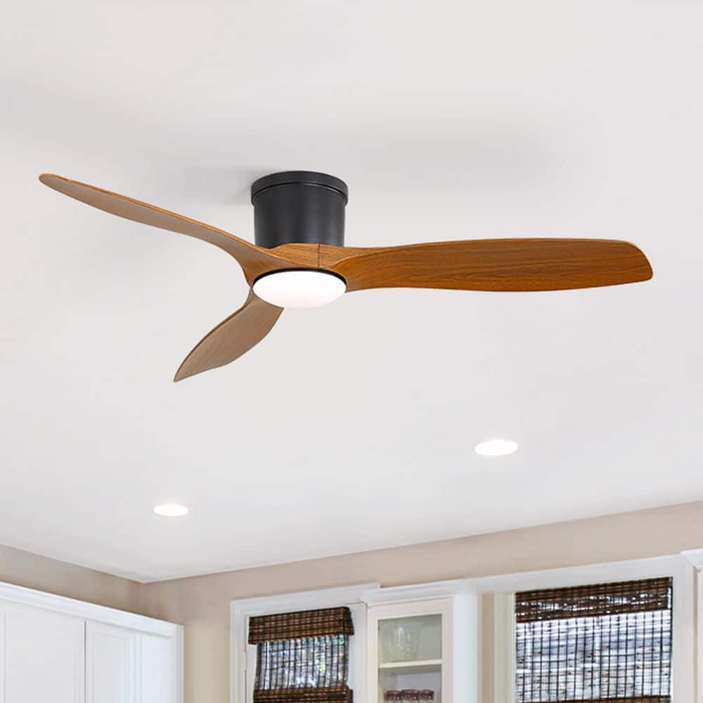 MODERN HABITAT 52 in. Integrated LED Indoor Flush Mount Walnut 3 ABS ...