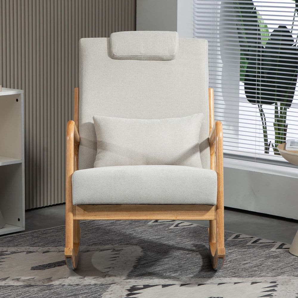 YOFE Beige Linen Modern Glider Rocking Chair, Living Room Accent Chair ...