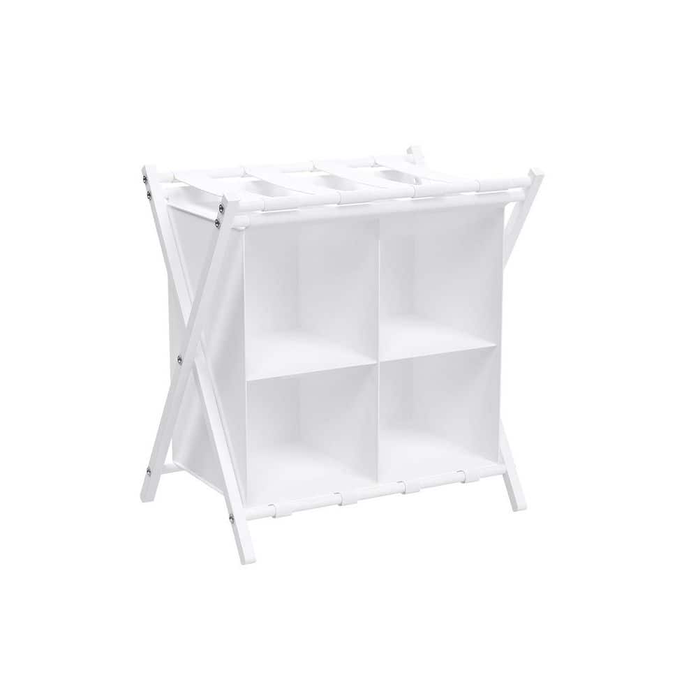 Numhew White Luggage Rack with Storage, Folding Suitcase Stands, Space ...