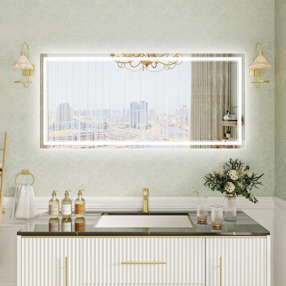 ANGELES HOME 60 in. W x 28 in. H Rectangular Frameless Anti-Fog Backlit ...