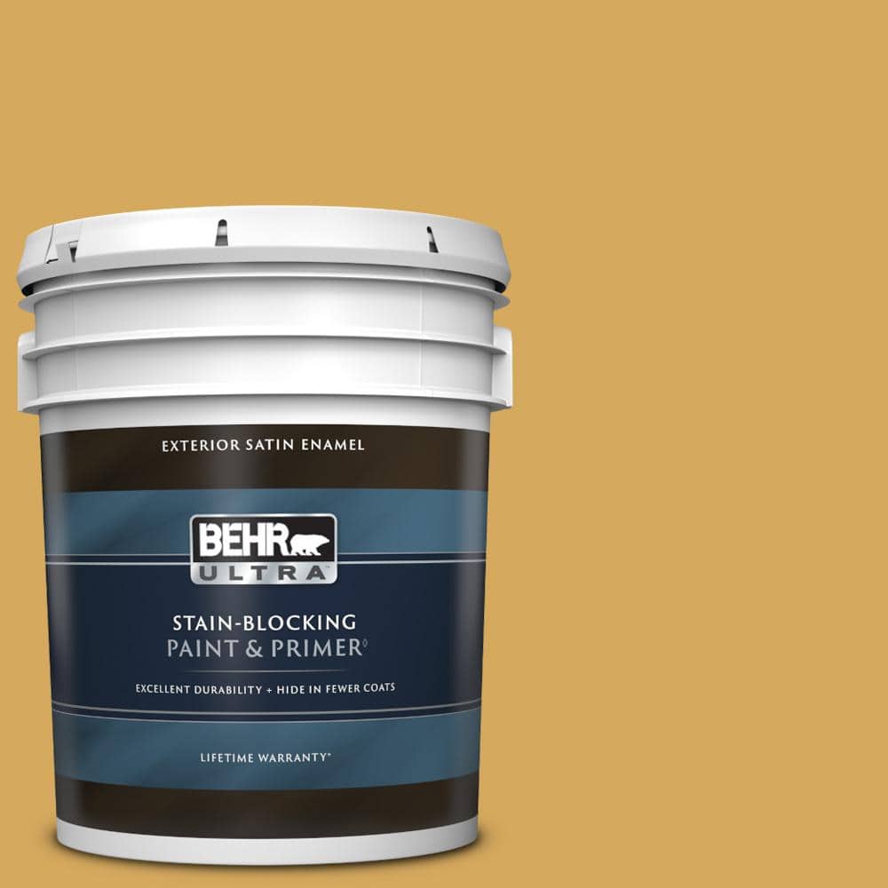 BEHR ULTRA 5 gal. #340D-5 Galley Gold Satin Enamel Exterior Paint ...