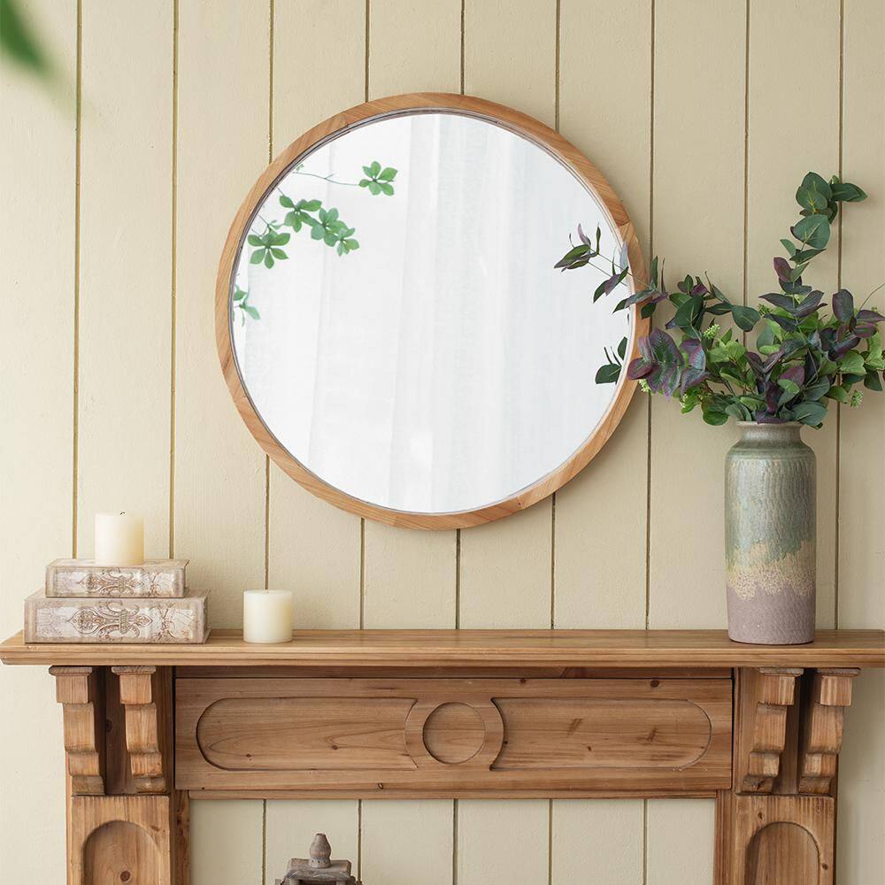 SACITY LIVING LLC Brown 27.6 in W x 27.6 in. H Rustic Round Wood Framed ...