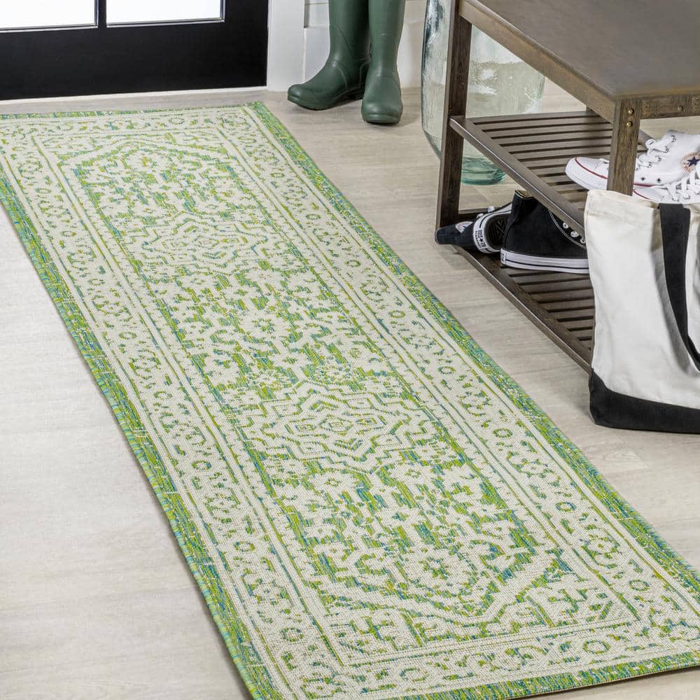 JONATHAN Y Sinjuri Cream/Green 2 ft. x 8 ft. Medallion Textured Weave ...