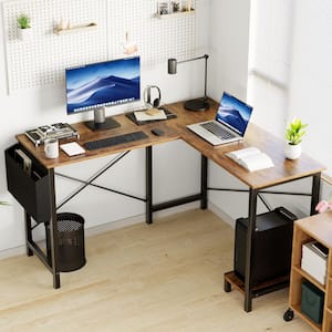 XRAMFY 50 in. L-Shaped Black Wood Computer Desk with CPU Storage Shelf ...