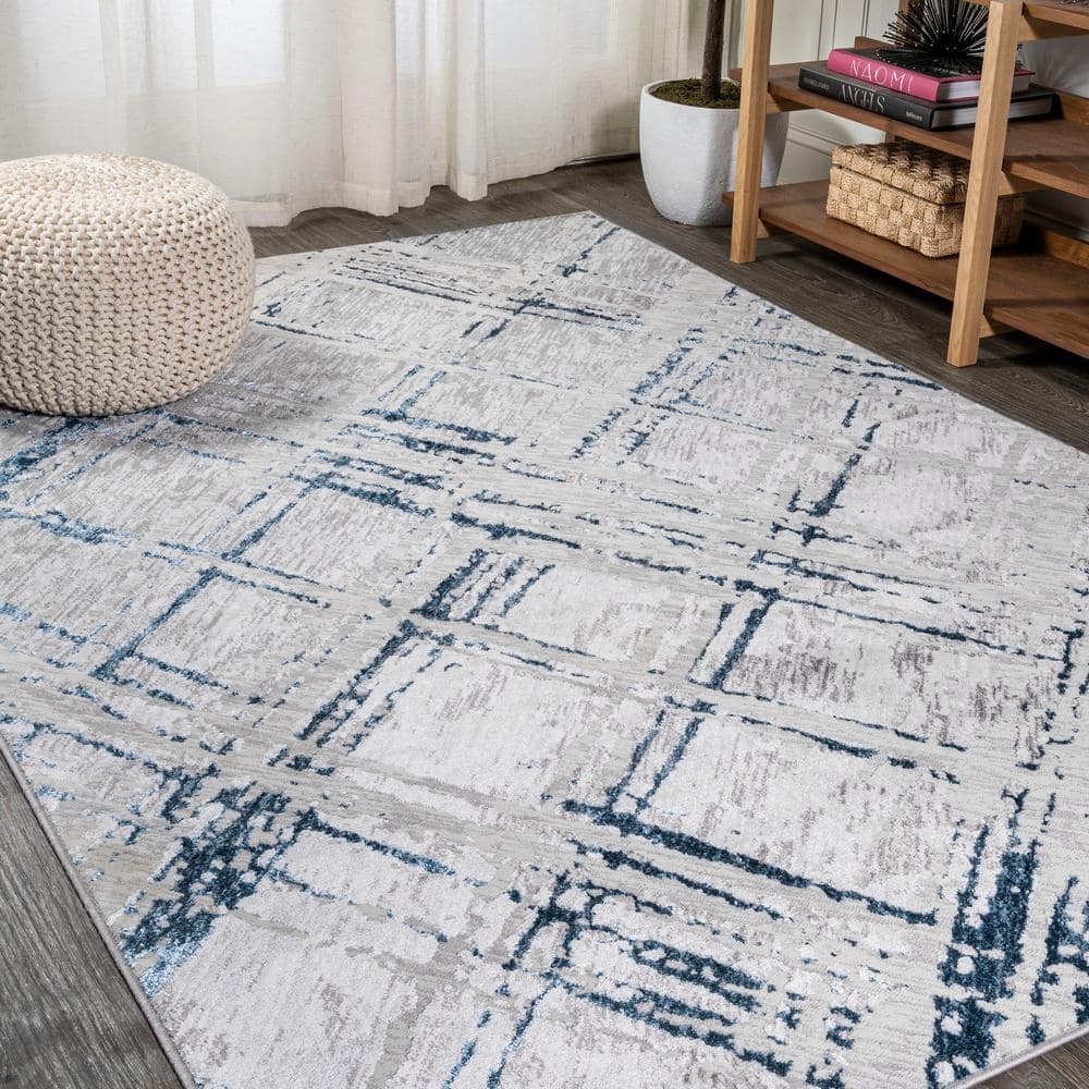 JONATHAN Y Slant Modern Abstract Gray/Blue 8 ft. x 10 ft. Area Rug ...