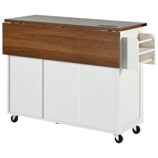 Kitchen Cart with Internal Storage Rack and Power Outlet in White AG-1 ...