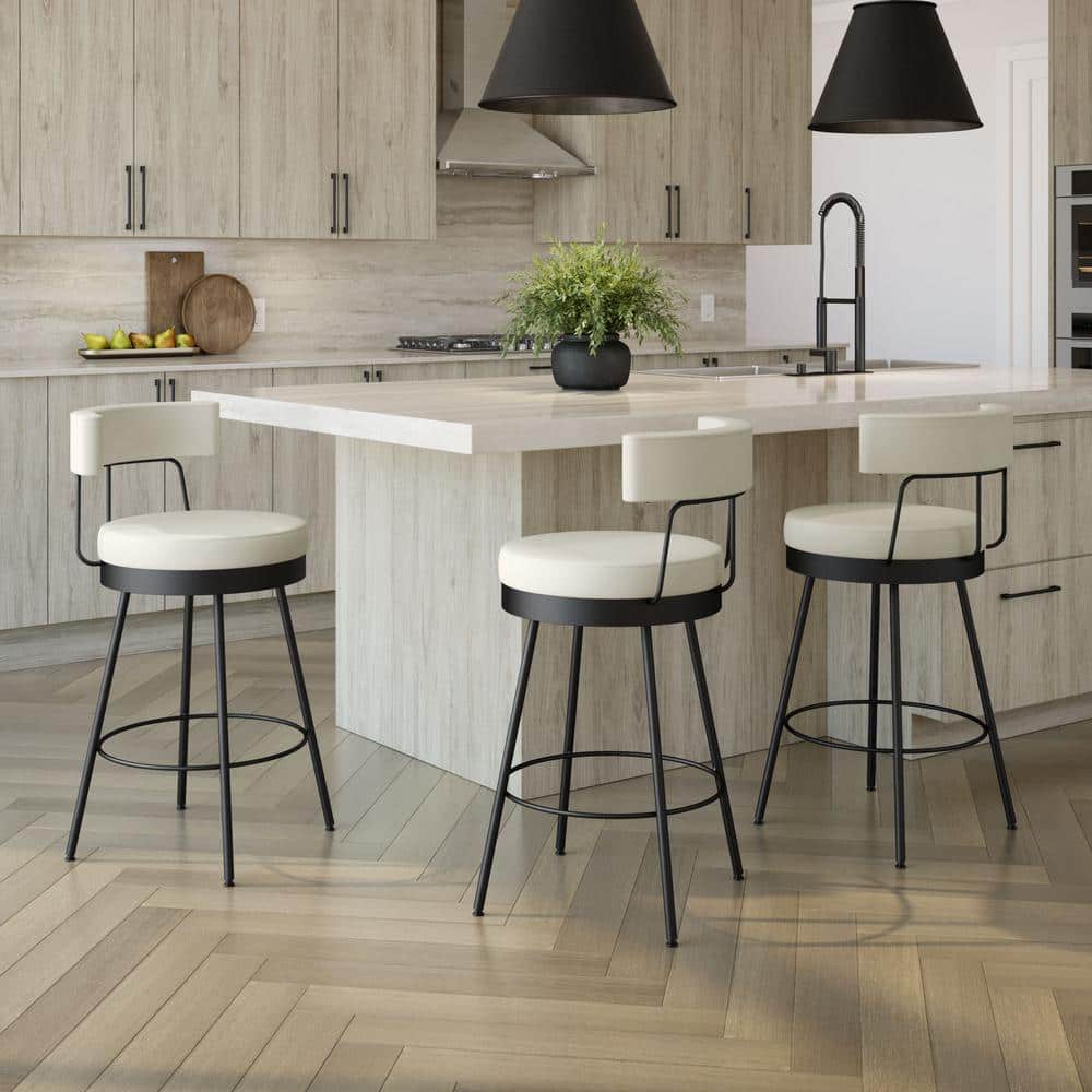 Amisco Urbana 30 in. Off White Faux Leather / Black Metal Swivel Bar ...