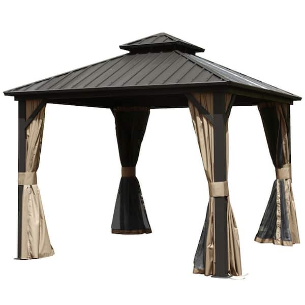 VIWAT 10 ft. x 10 ft. Hardtop Gazebo with Aluminum Frame, Galvanized ...