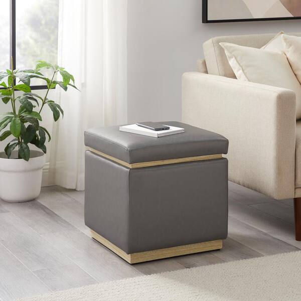 Savoy Grey Faux Leather Square Storage Ottoman