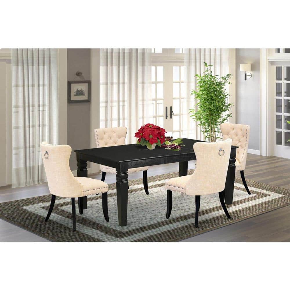 East West Furniture 5-Piece Rectangle Black Finish Solid Wood Top ...
