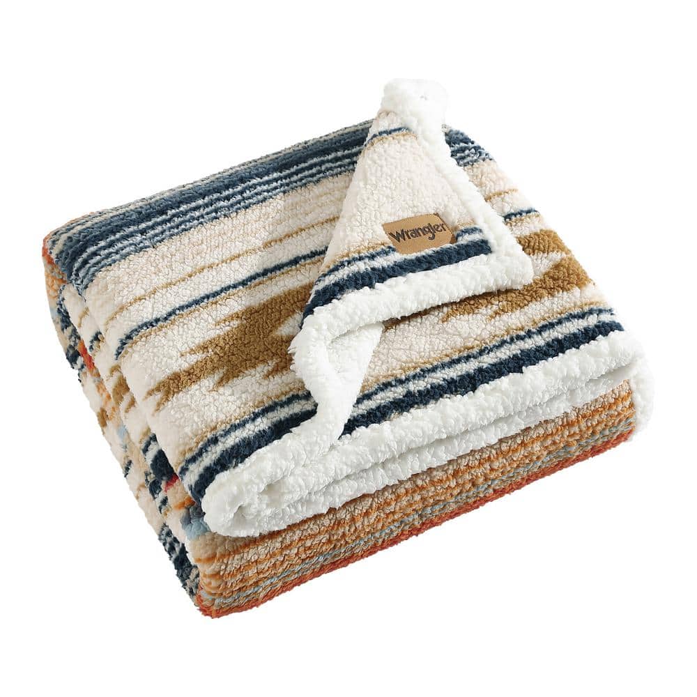 Wrangler Coyote Sands 1-Piece Beige/Blue Sherpa Polyester 50 x 60 Throw ...