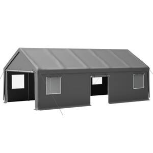 Thanaddo 13 ft. x 26 ft. Outdoor Gray Roof Canopy Tent Steel Carport ...