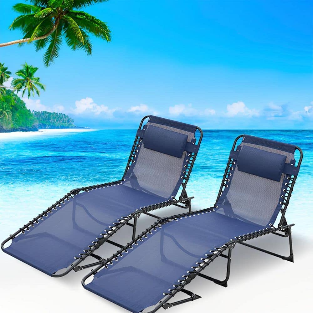 2Pcs Dark Blue Outdoor Lounge Chair Folding Chaise Lounge Pool Chair ...