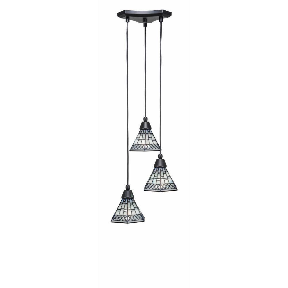 Condor 3 Light Matte Black, Cluster Pendant Light with 7 in. Pewter Art ...