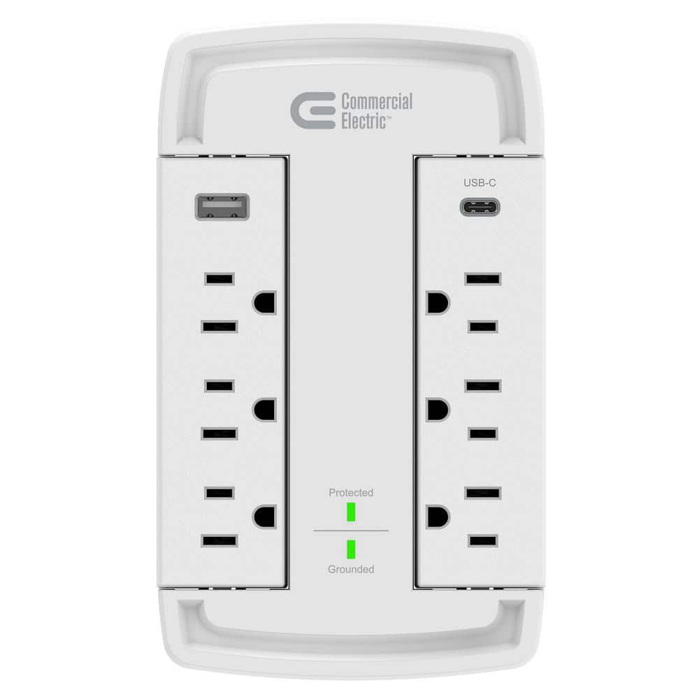 Commercial Electric 6-Outlet Wall Mounted Swivel Surge Protector with 1 ...