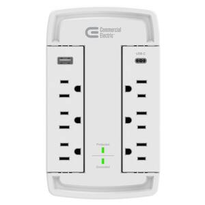 Commercial Electric 6-Outlet Smart Surge Protector with 4-USB Ports ...
