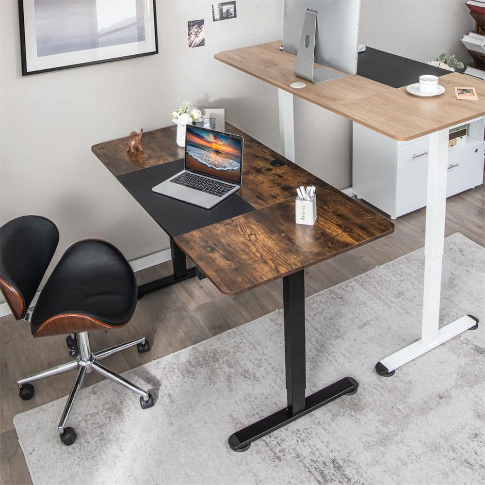 HONEY JOY 55 in. Rustic Brown Wood Electric Standing Desk Sit to Stand ...