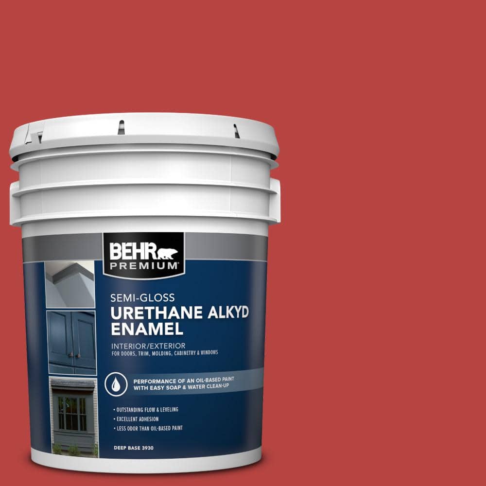 BEHR PREMIUM 5 gal. #OSHA-5 OSHA SAFETY RED Urethane Alkyd Semi-Gloss ...