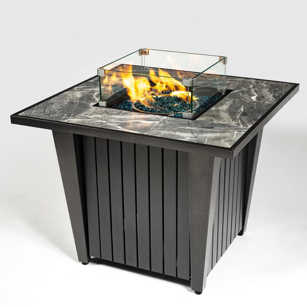 maocao hoom 32 in. Gray Rattan Fire Pit Table with Ceramic Tile ...