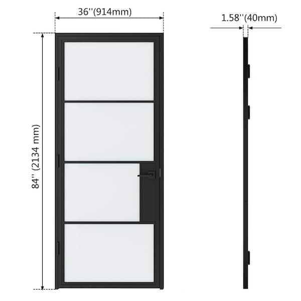 Nivencai 36 in. x 84 in. Left-Handed Frosted Glass Black Steel Single ...
