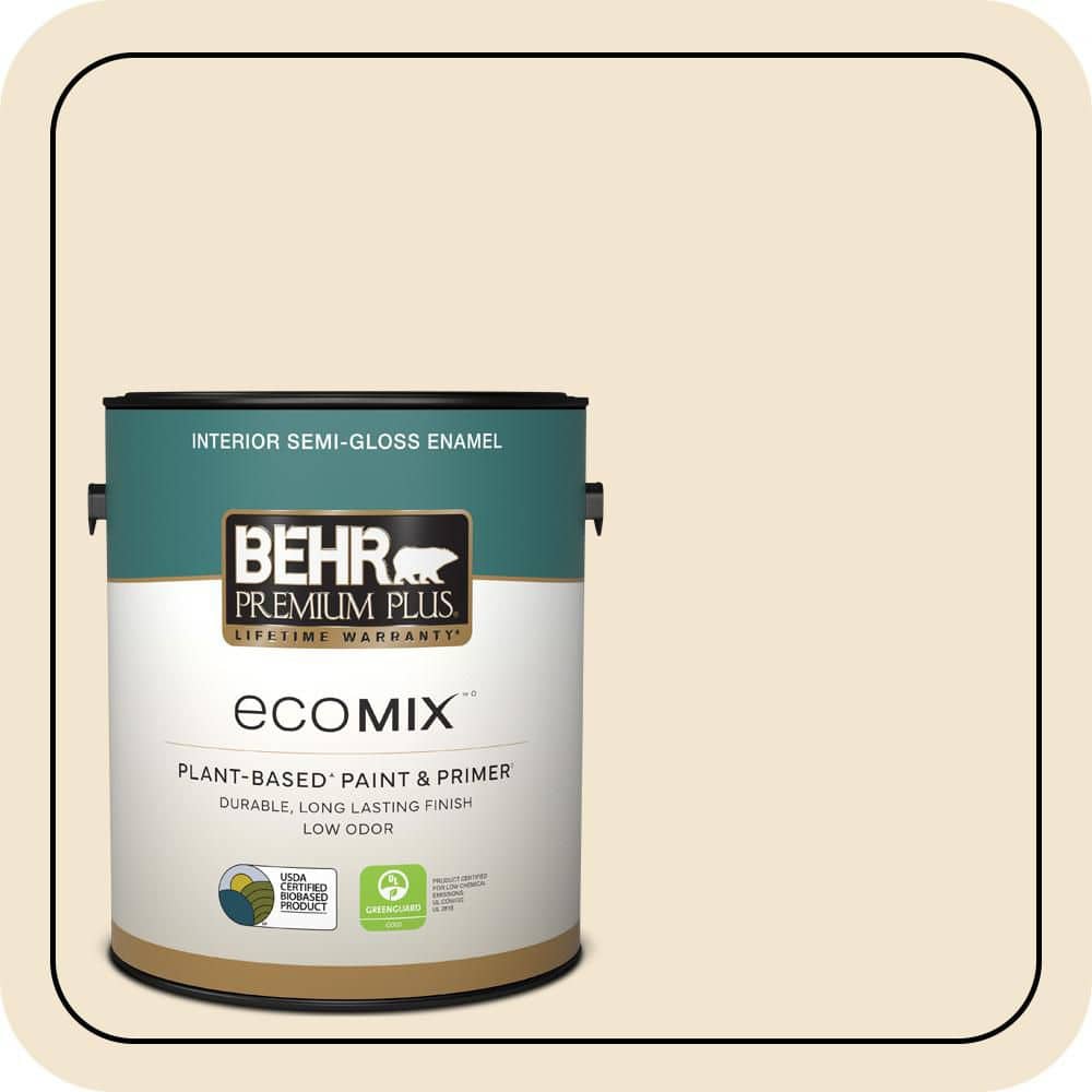 BEHR PREMIUM PLUS 1 gal. #S300-1 French Creme Semi-Gloss Enamel EcoMix ...