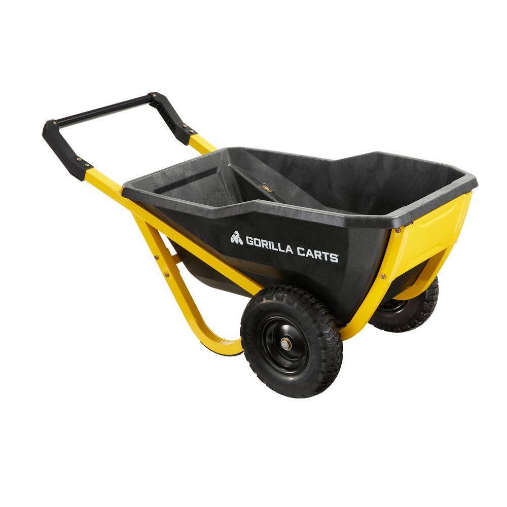 Gorilla 7 cu. ft. Plastic Garden Cart, Impact Resistant Tub, 600 lbs Cap, 13 in. No-Flat Tires ...